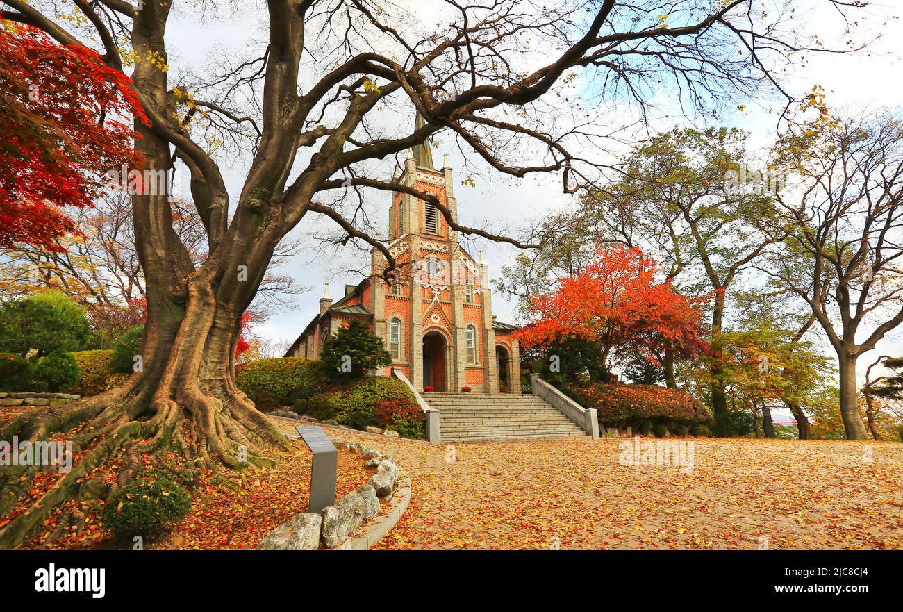 Autumn scenery of Gongseri Cathedral, the oldest cathedral in Korea ...