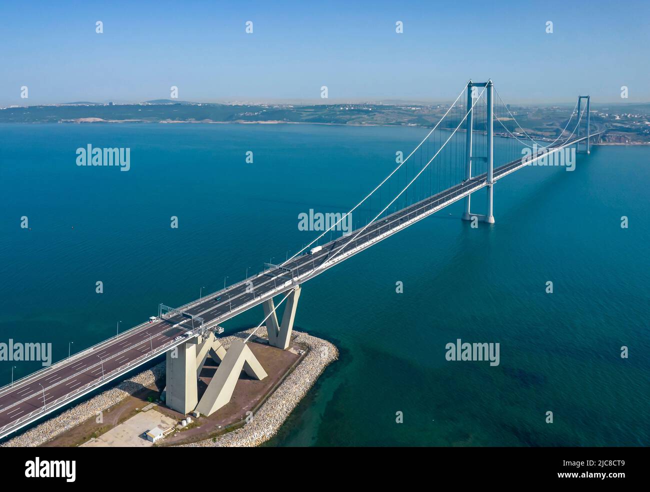 Osmangazi Bridge (Izmit Bay Bridge). IZMIT, KOCAELI, TURKEY. Aerial ...