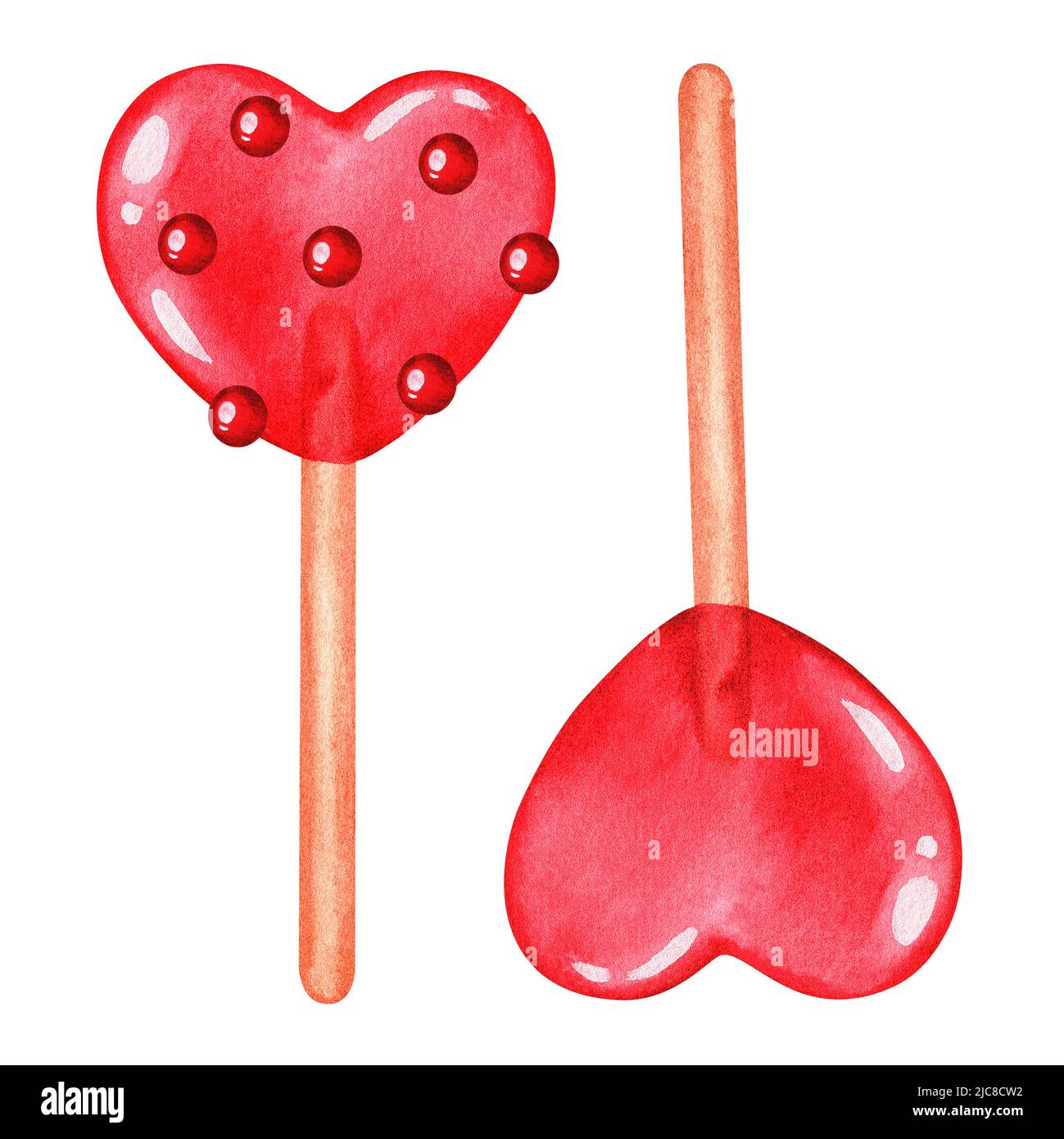 Heart-shaped lollipop set. Watercolor illustration. Isolated on a white ...