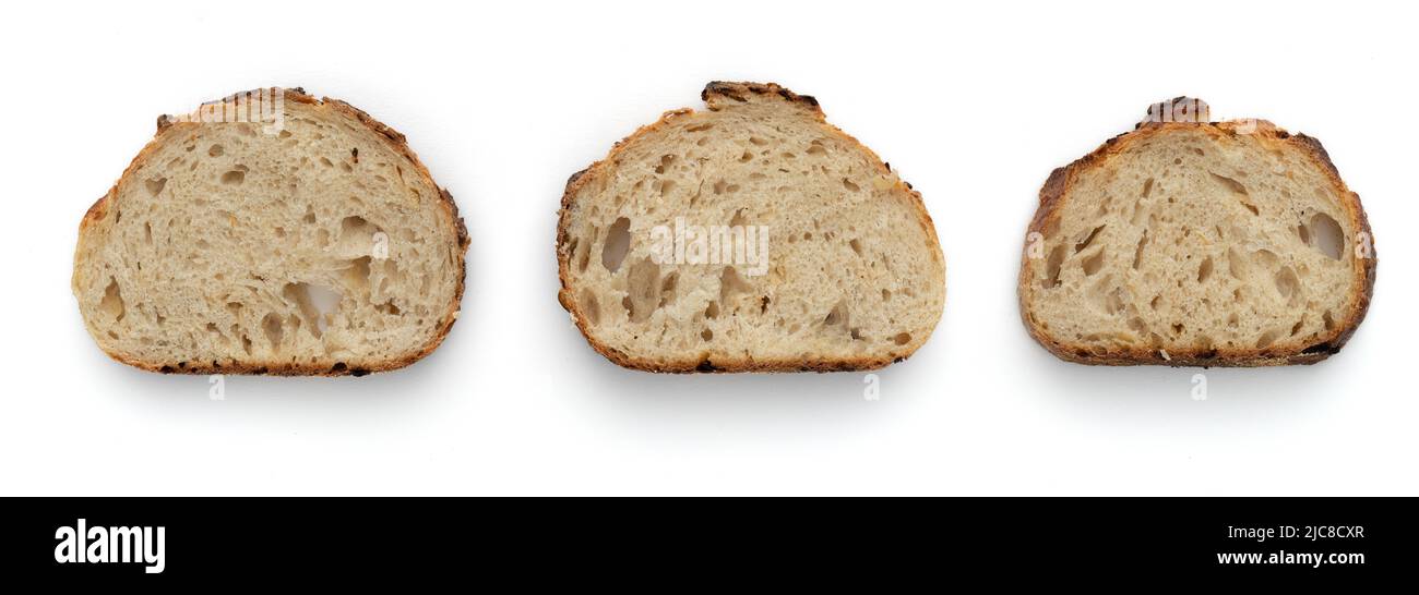 three slices wheat bread isolated on white background, fresh bread with ...