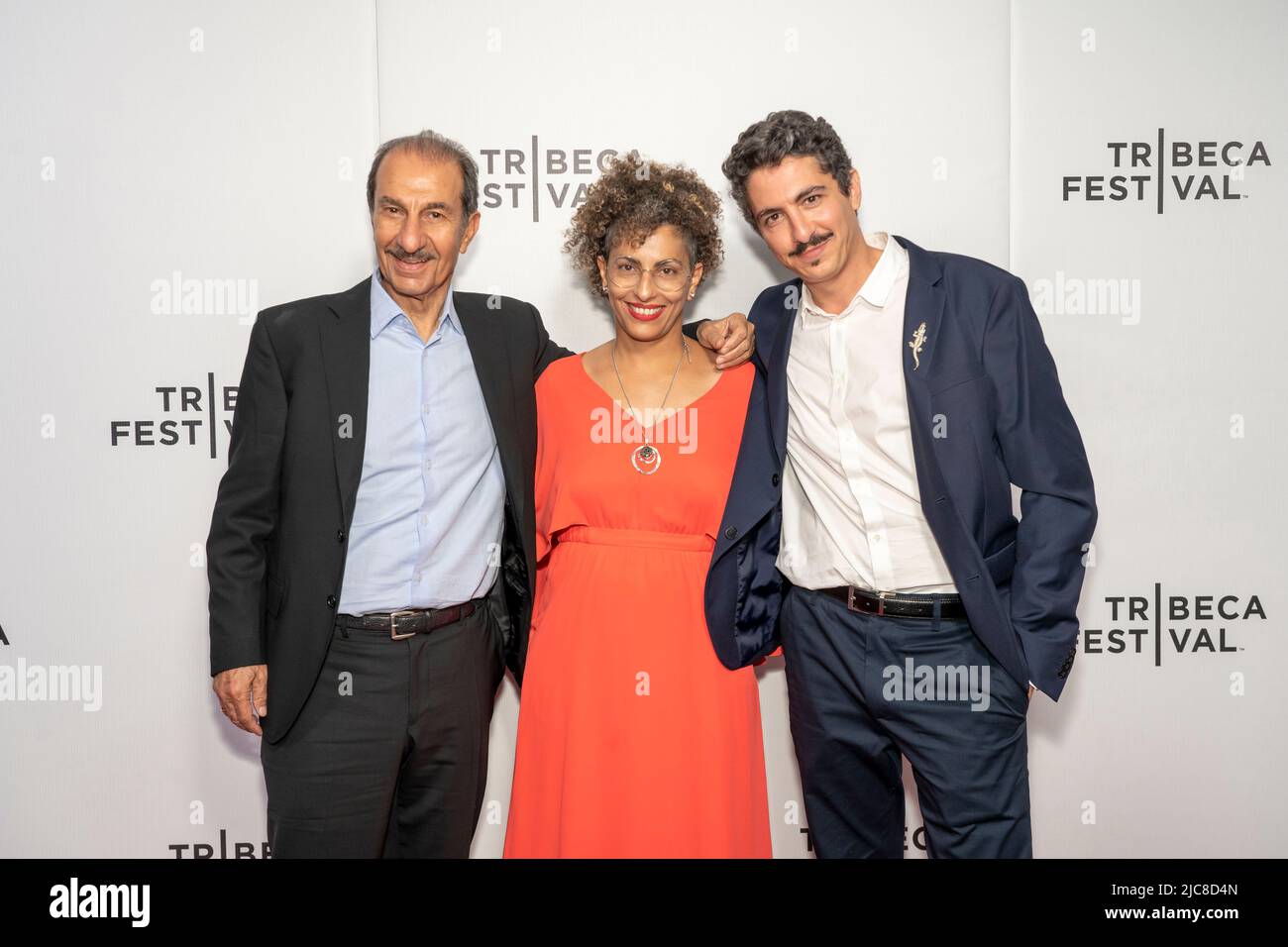 NEW YORK, NEW YORK - JUNE 10: Sasson Gabay, Producer Efrat Cohen and Director Moshe Rosenthal ...