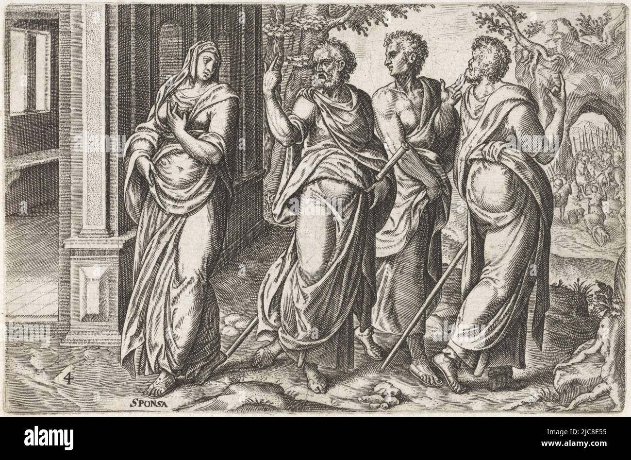 The chosen bride (Sponsa) takes leave of the three servants of Christ ...