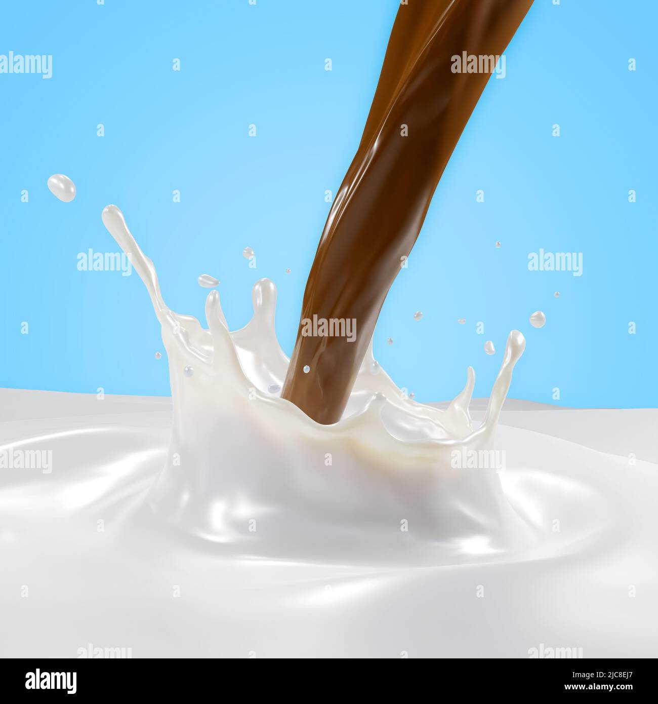 3D Rendering of Isolated Liquid Chocolate Splash with Pouring Liquid ...