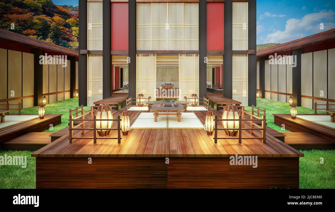 3D Rendering of Quaint Modern Chinese Tea House Stock Photo - Alamy