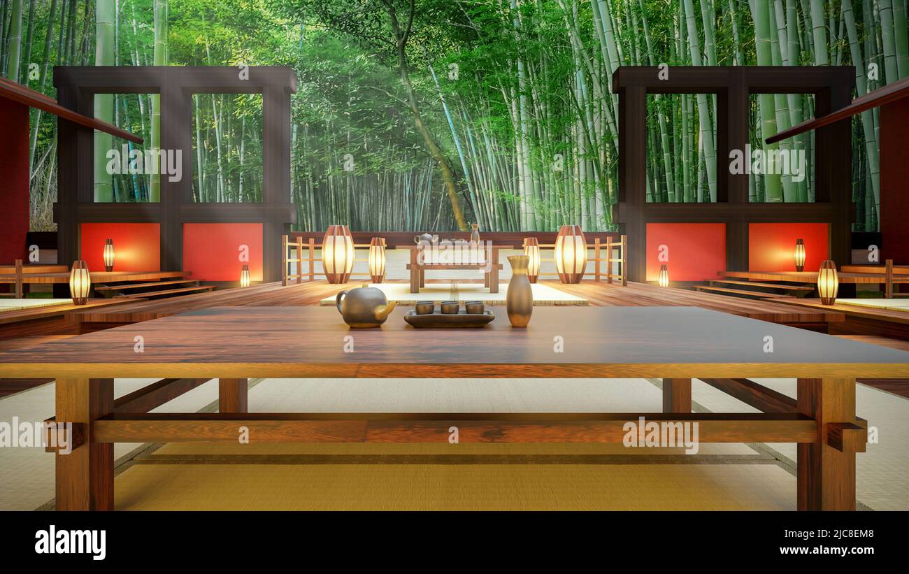 3D Rendering of Quaint Modern Chinese Tea House Stock Photo - Alamy