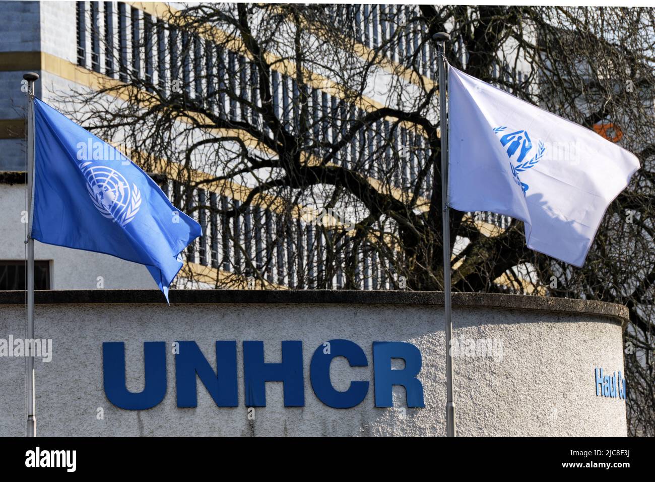 March 10 2022: sign and logo of The United Nations High Commissioner ...