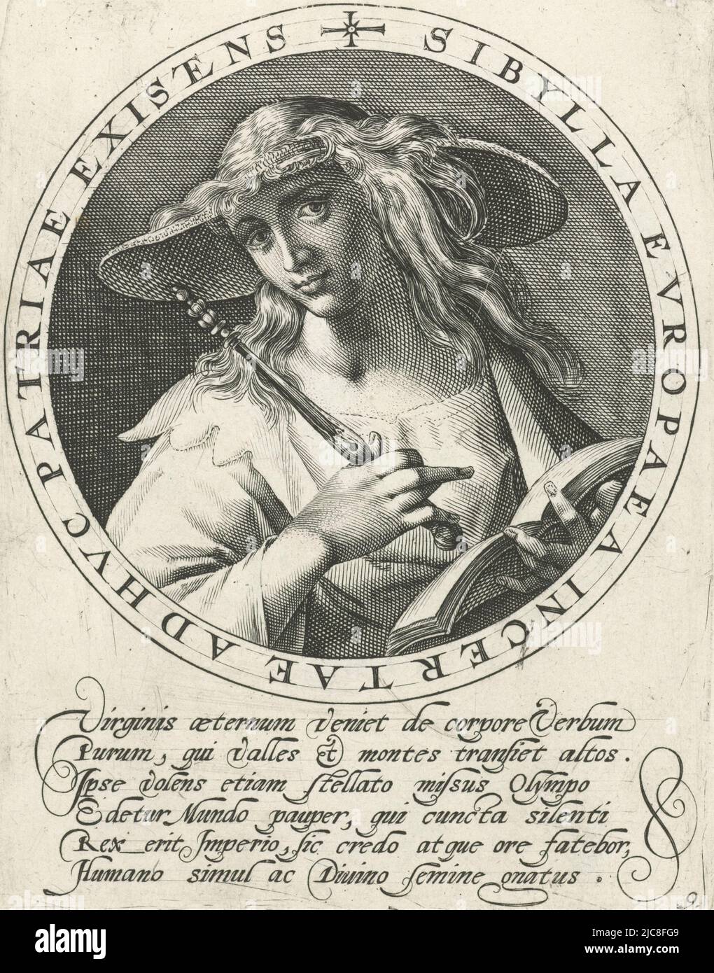 Bust of the European Sibyl. In her left hand she holds an open book and ...