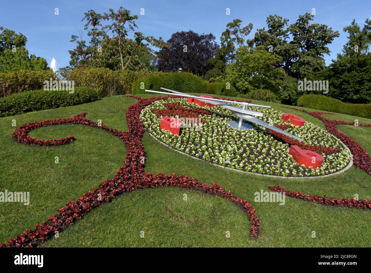 Beautiful and colorful flower clock during spring in geneva switzerland ...