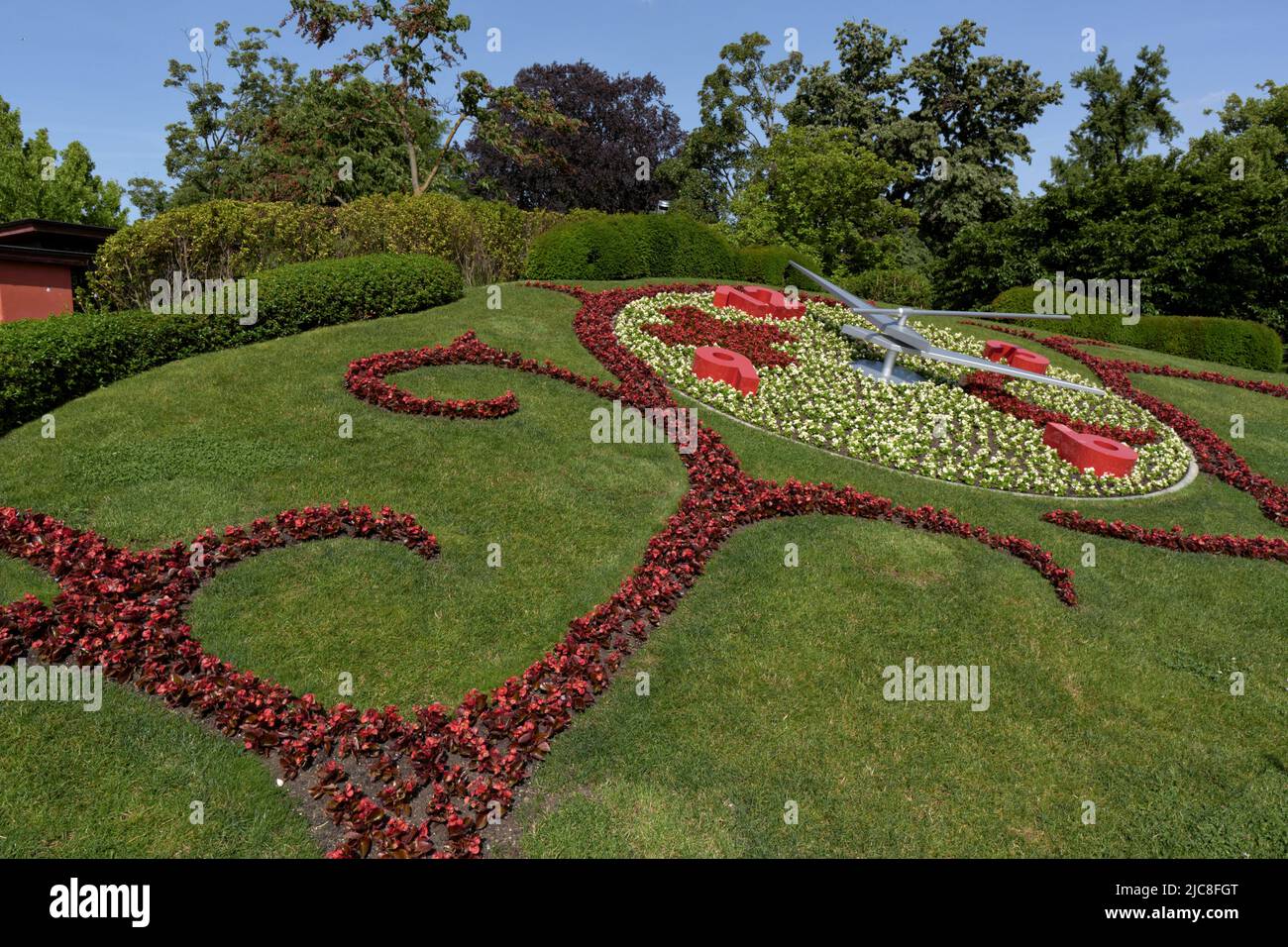 Beautiful and colorful flower clock during spring in geneva switzerland ...