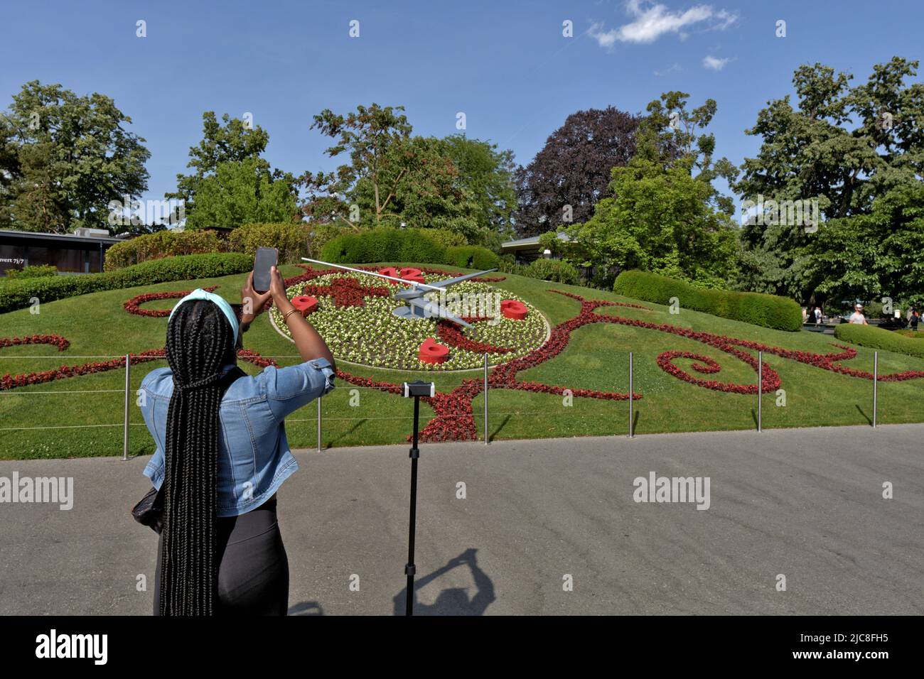 Beautiful and colorful flower clock during spring in geneva switzerland ...
