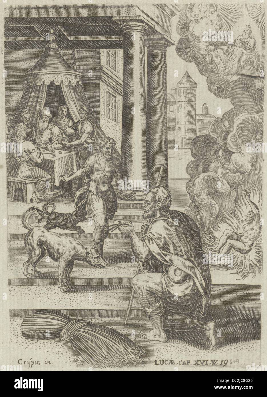 Book illustration of the parable of Lazarus and the rich man (Luke 16: ...