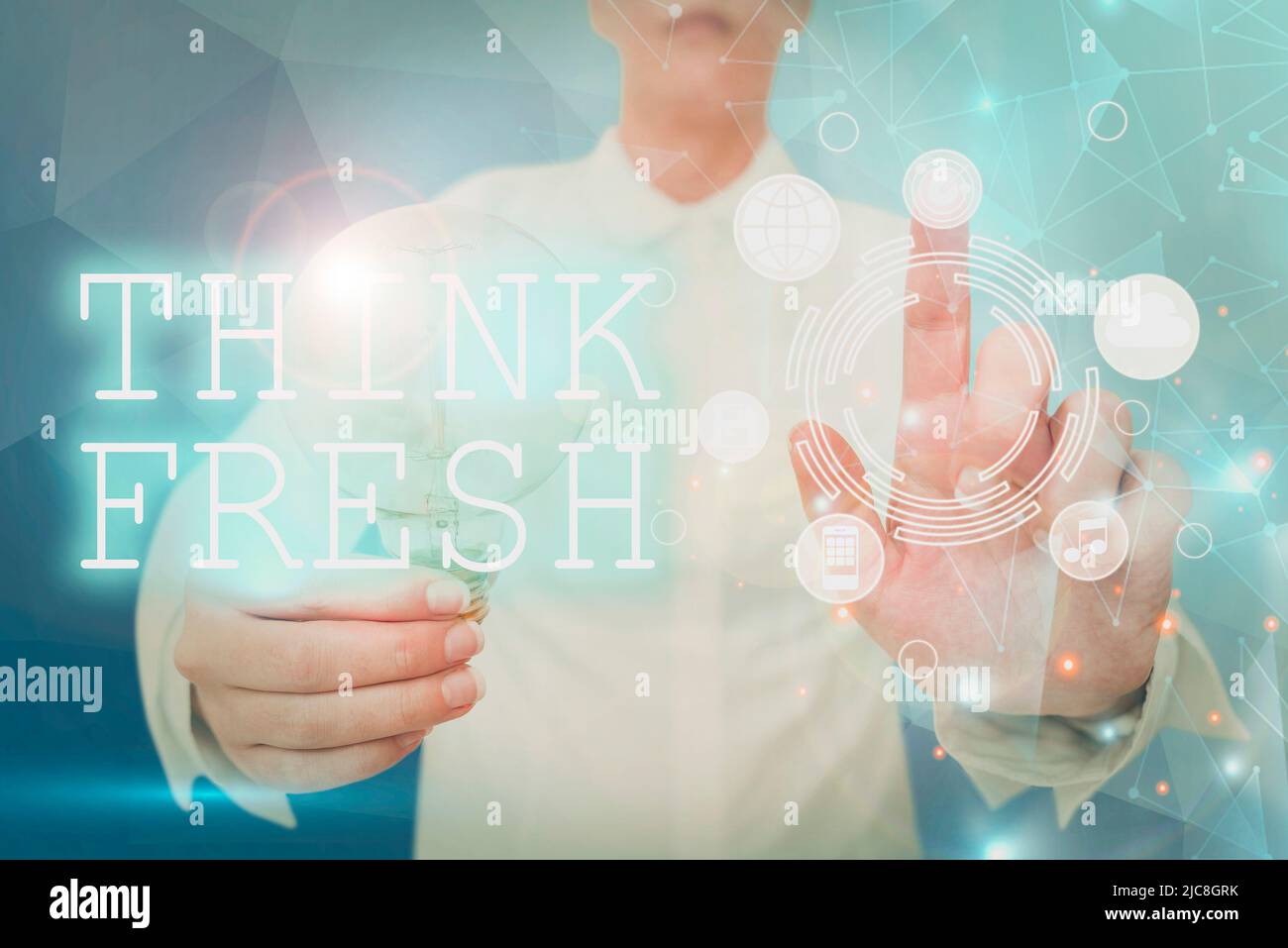 Text caption presenting Think Fresh. Internet Concept Thinking on ...