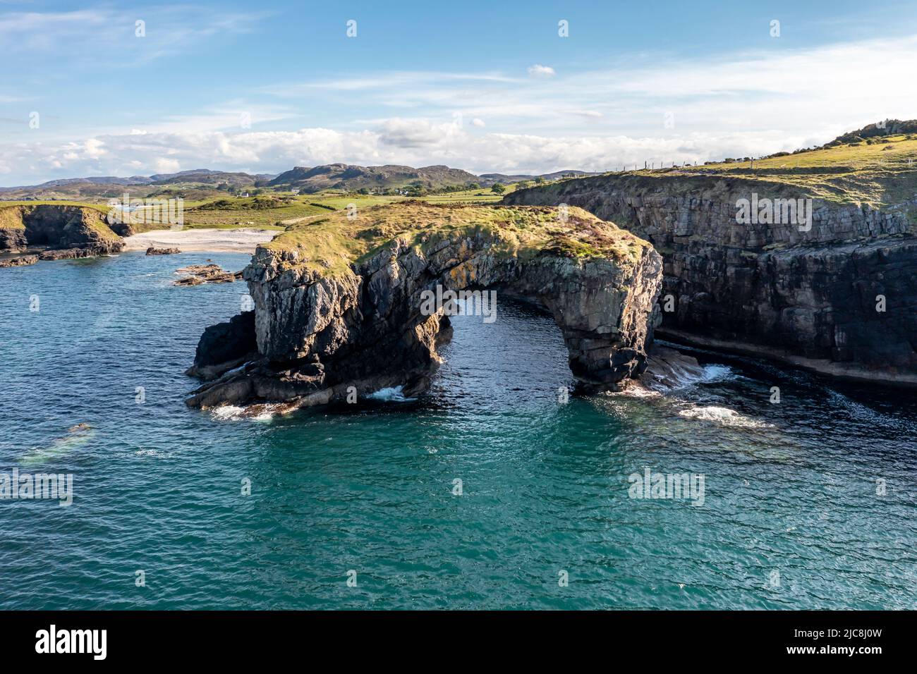 Aerial view of the Great Pollet Sea Arch, Fanad Peninsula, County Donegal, Ireland Stock Photo ...