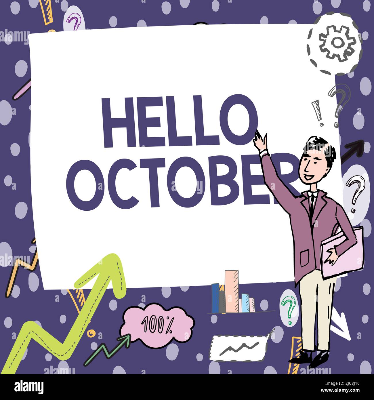 Writing displaying text Hello October. Conceptual photo Last Quarter ...