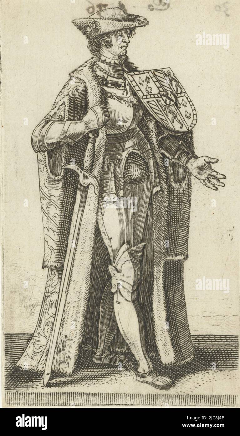 Portrait of Philip the Good, Duke of Burgundy, standing in armour with ...