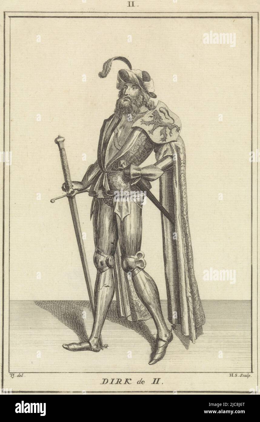Portrait of Dirk II, Count of Holland, standing to the left in armor ...