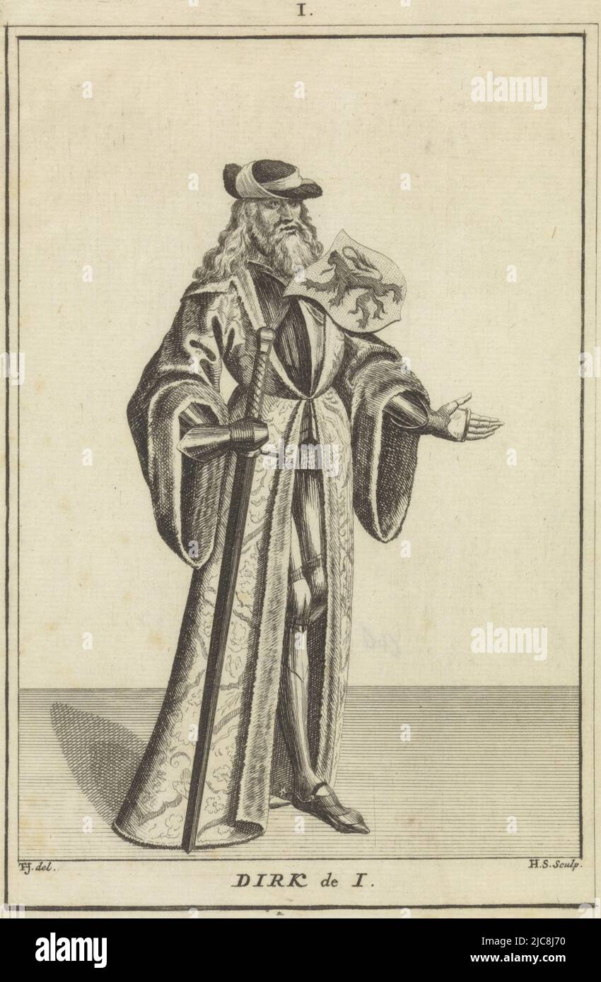 Portrait of Dirk I, Count of Holland, standing to the right in armor ...