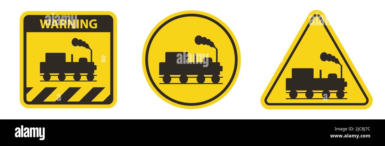 Caution Beware Of Trains Symbol Sign Isolate On White Background Stock ...