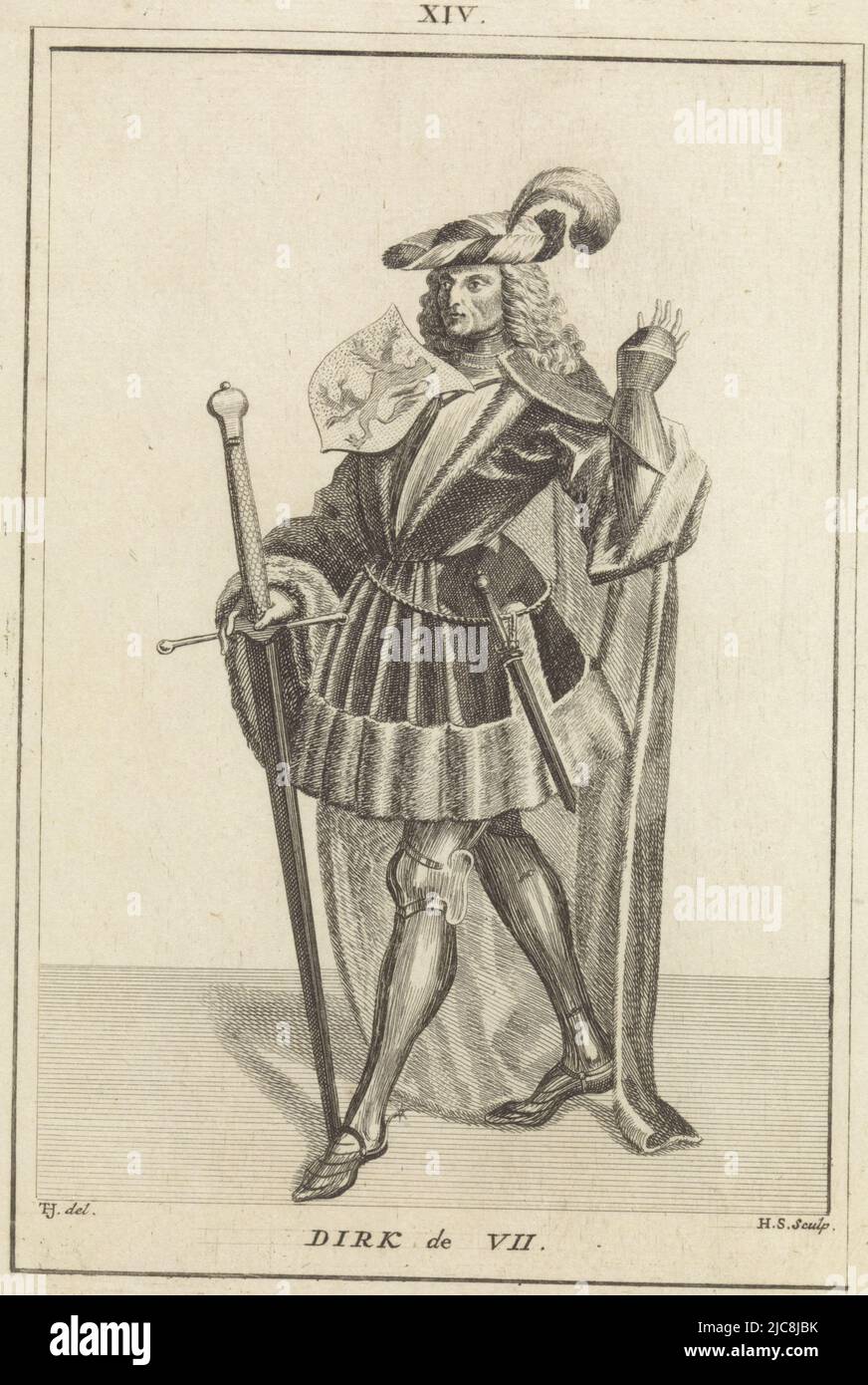 Portrait of Dirk VII, Count of Holland, standing to the left in armor ...