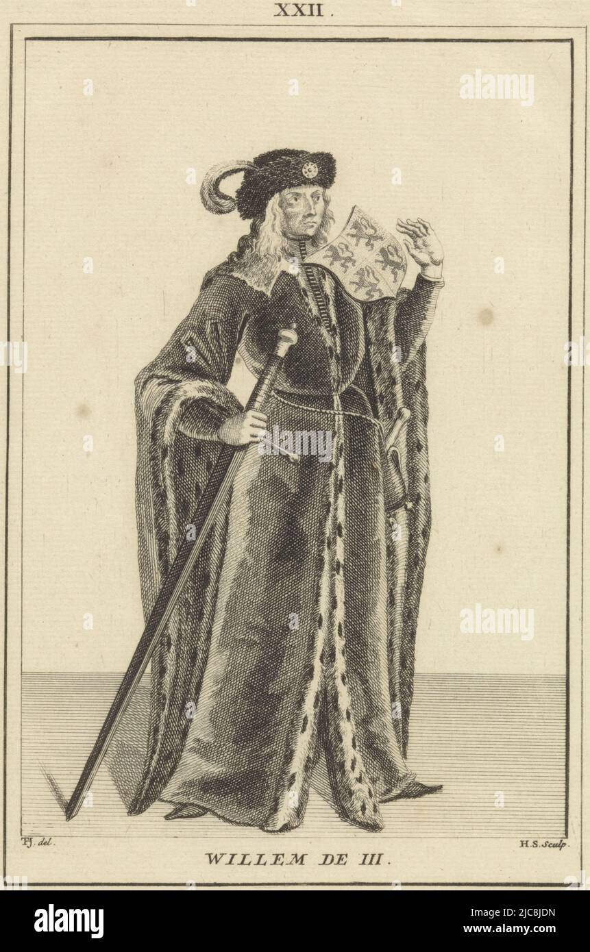 Portrait of William III, Count of Holland and Hainault, standing to the ...