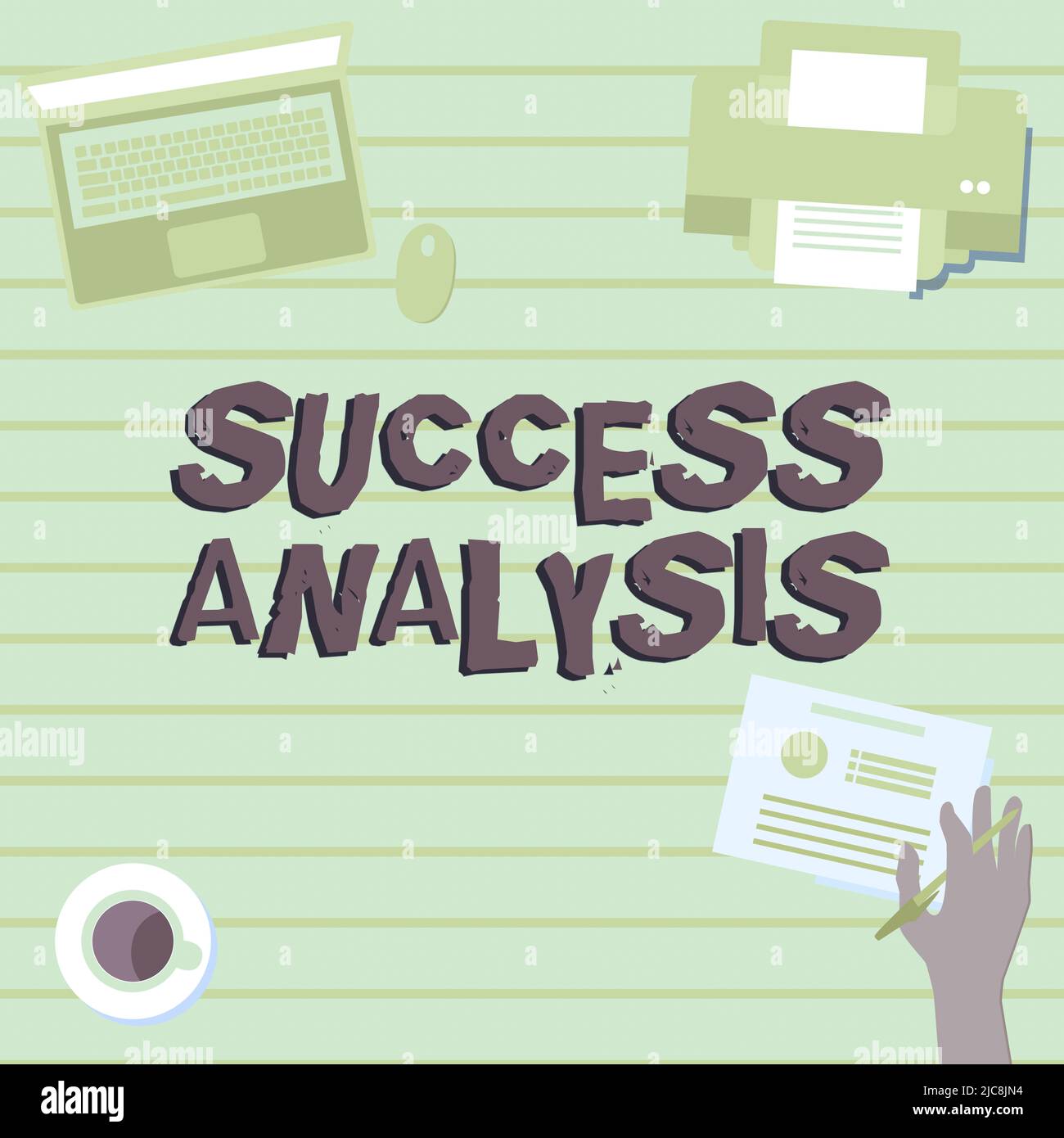 Text caption presenting Success Analysis. Conceptual photo creating graph to determine increase ...