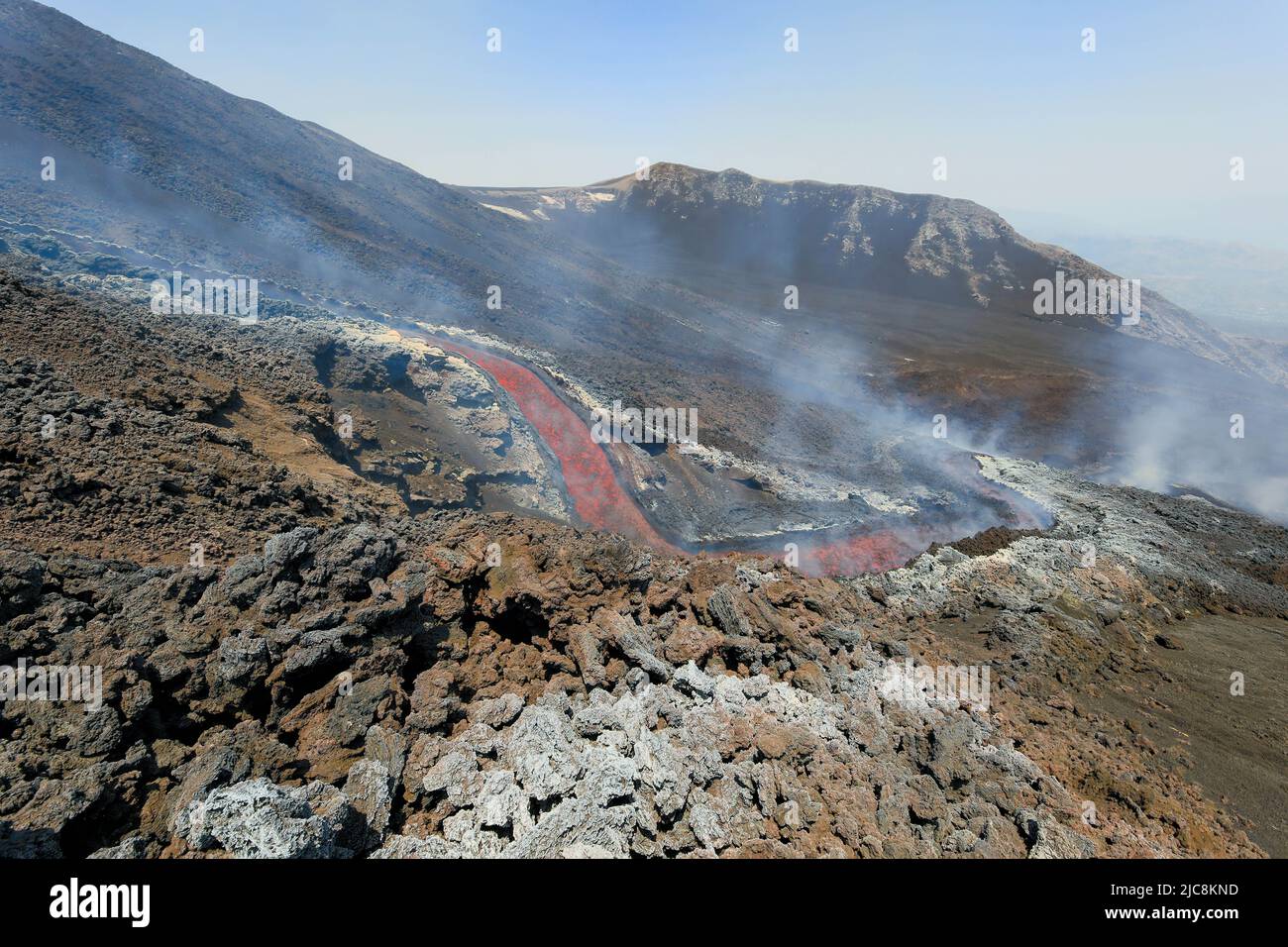 Etna-Glowing lava fall that flows on the volcano of Sicily in the Valle ...