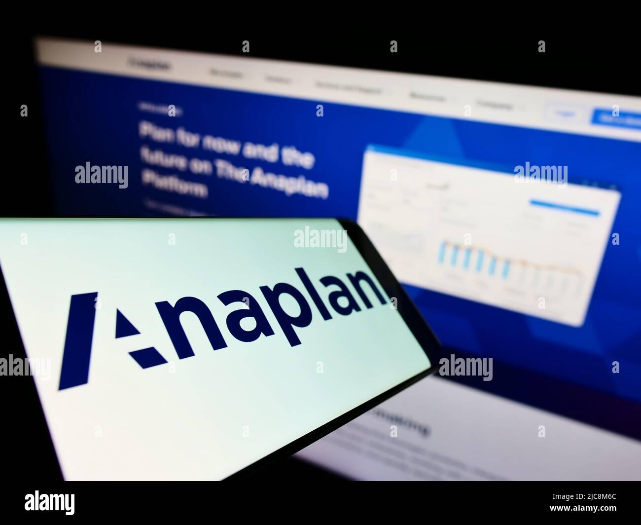 Smartphone with logo of US software company Anaplan Inc. on screen in ...