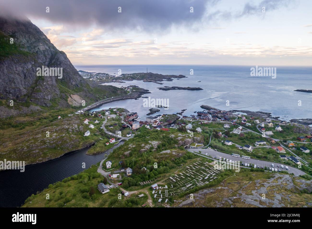 Aerial view of village at the end of Lofoten islands in Norway Stock ...