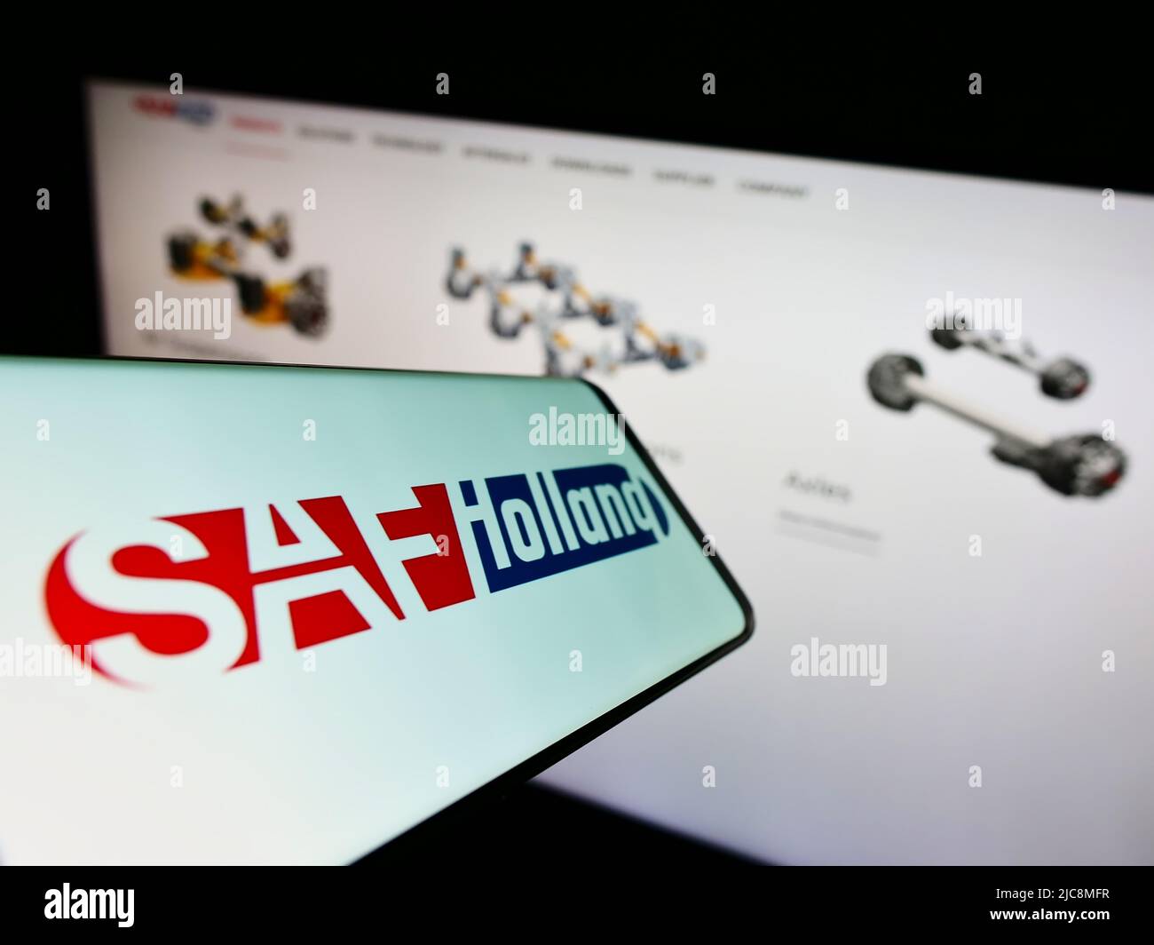 Cellphone with logo of German automotive company SAF-Holland SE on ...