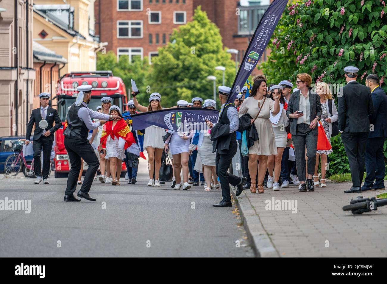 Graduation day from gymnasium in the city center of Norrkoping ...