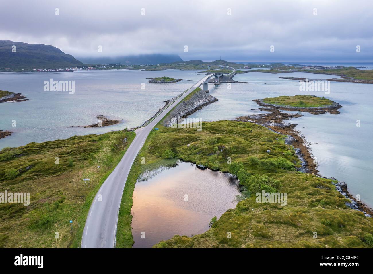 Aerial view of bridge on Lofoten islands in Norway Stock Photo - Alamy