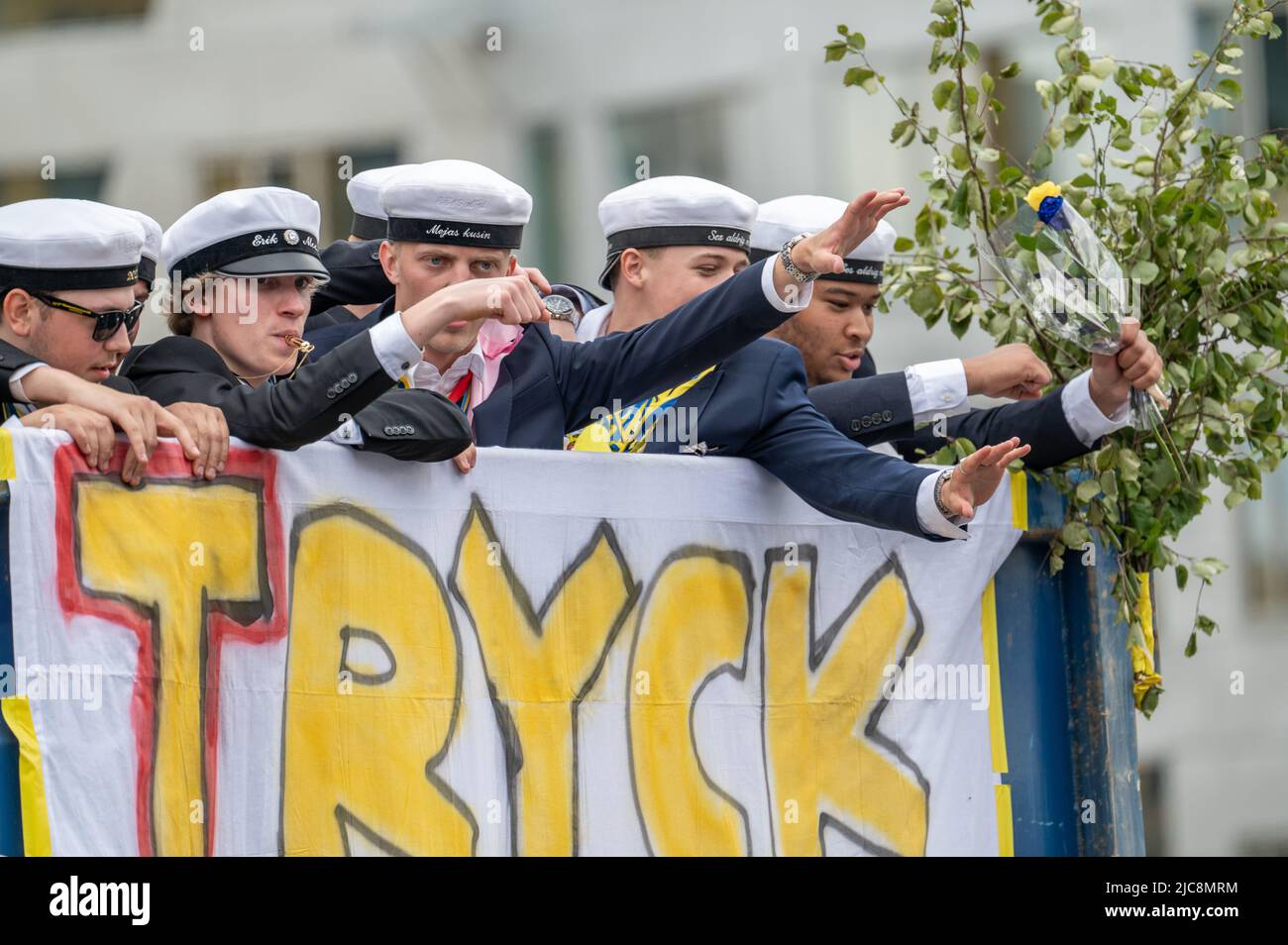 Graduation day from gymnasium in the city center of Norrkoping ...