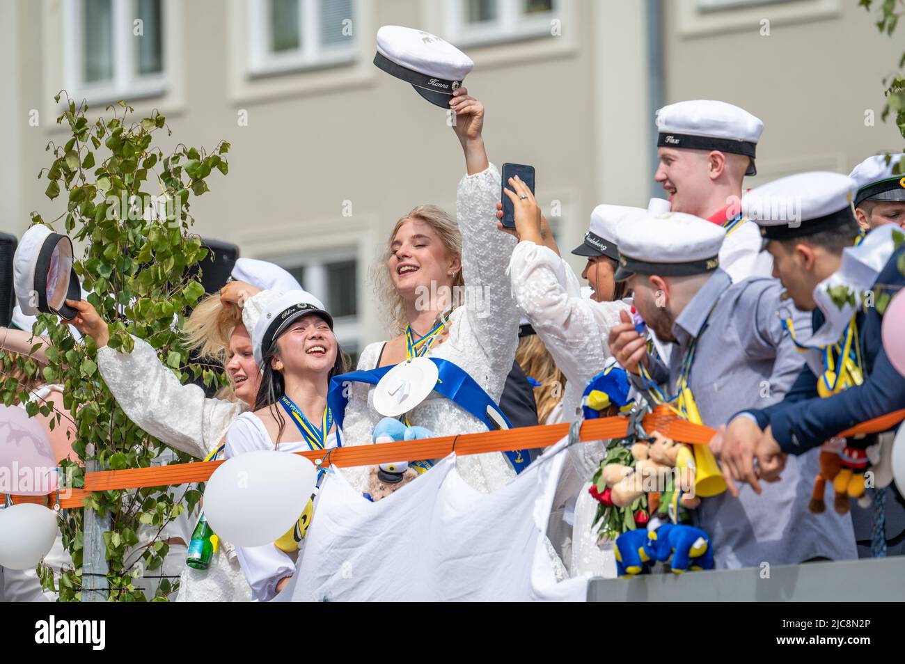 Graduation day from gymnasium in the city center of Norrkoping ...