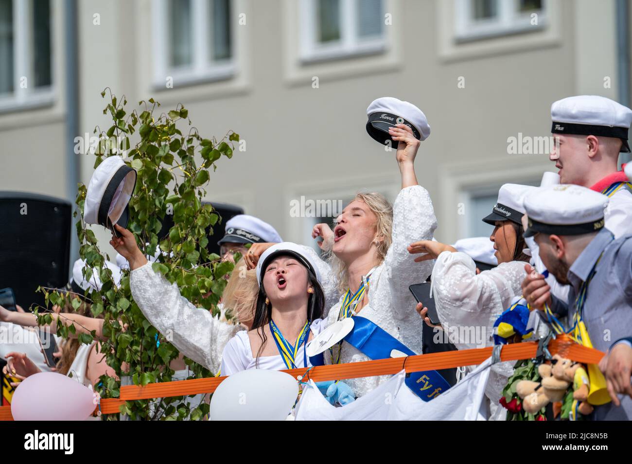 Graduation day from gymnasium in the city center of Norrkoping ...