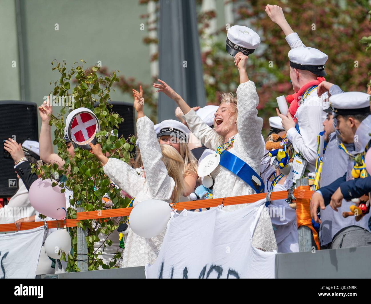 Graduation day from gymnasium in the city center of Norrkoping ...