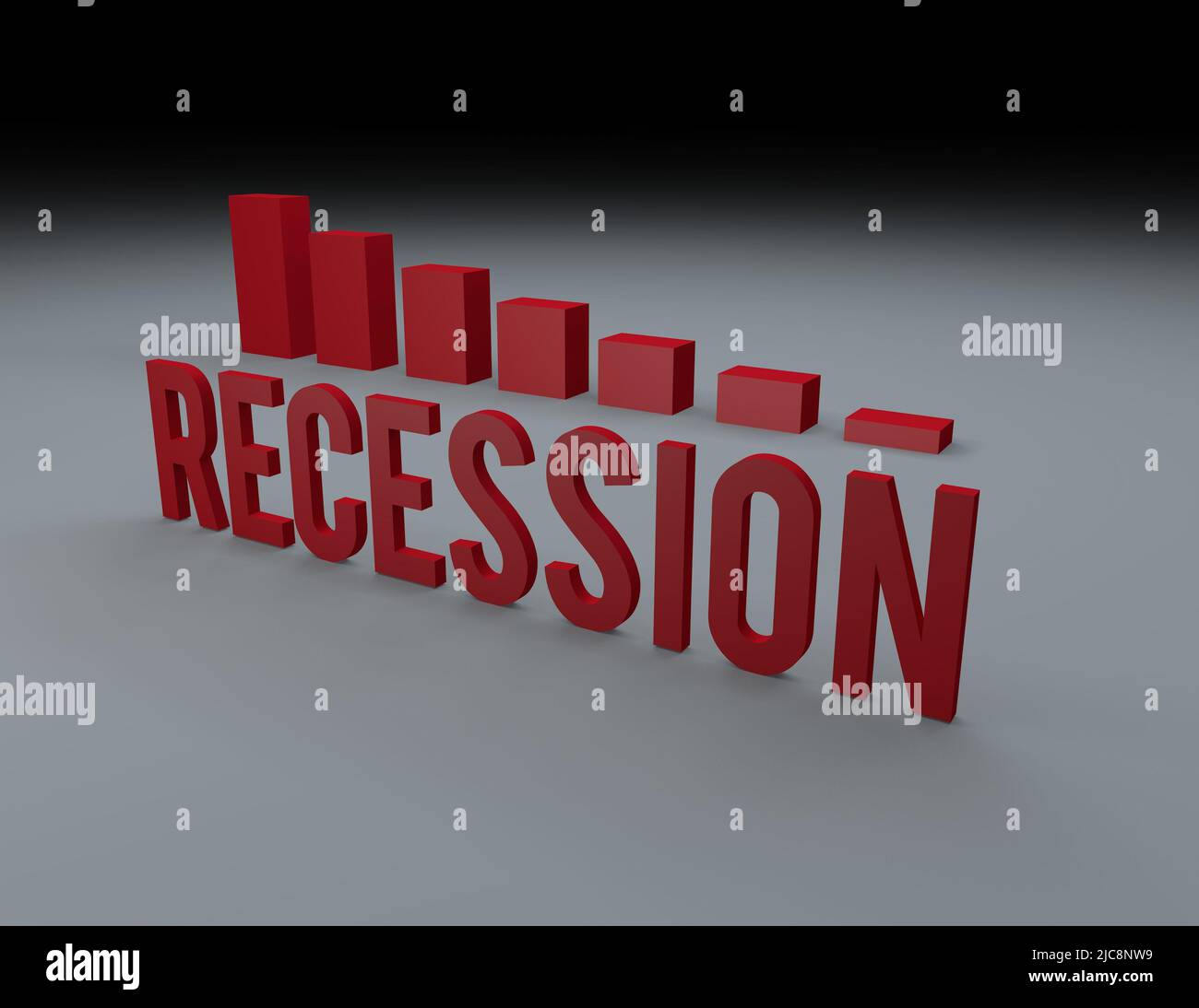 3D render illustration of declining bar graph indicating economic ...