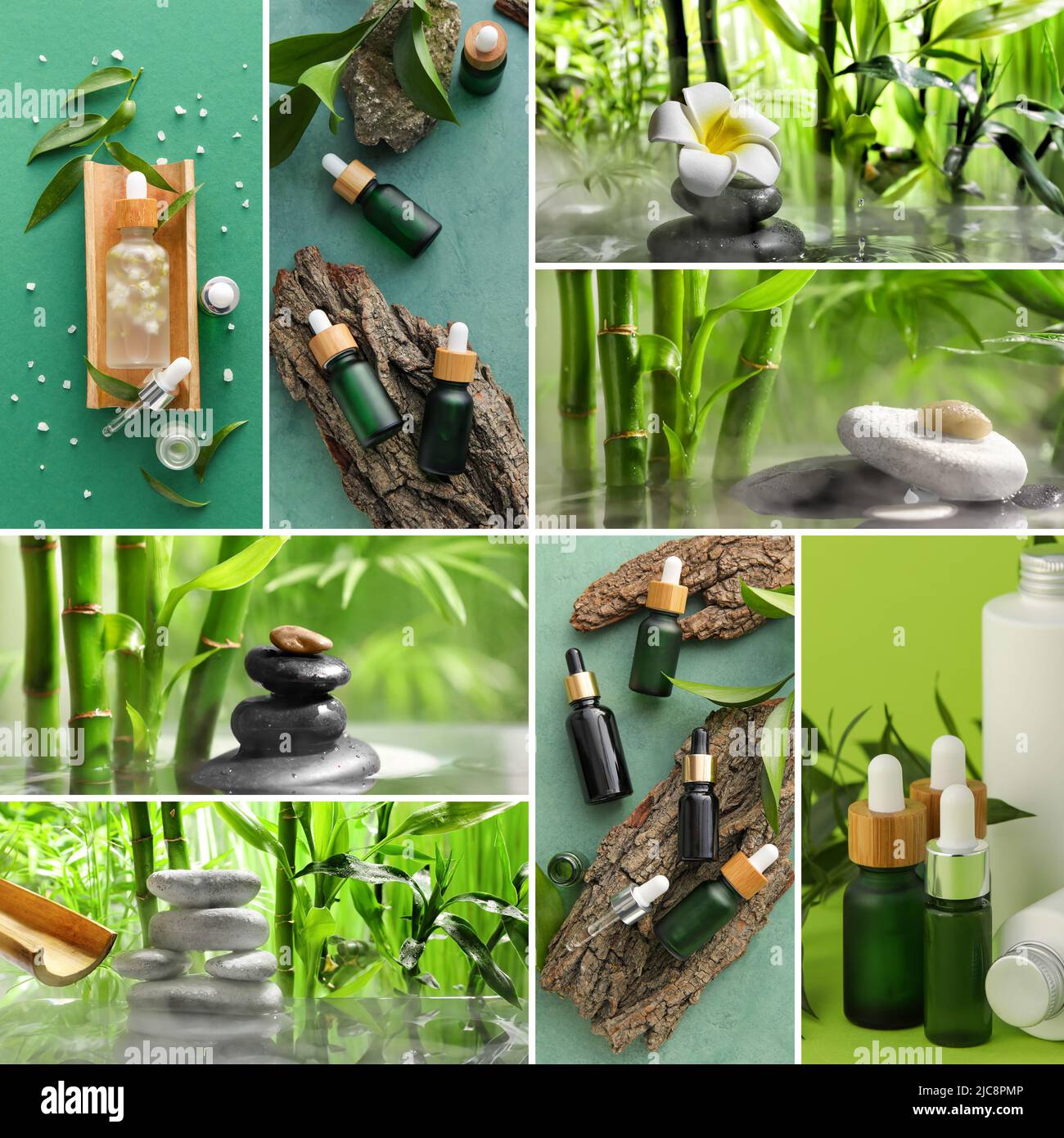 Collage with natural cosmetics and spa stones Stock Photo - Alamy