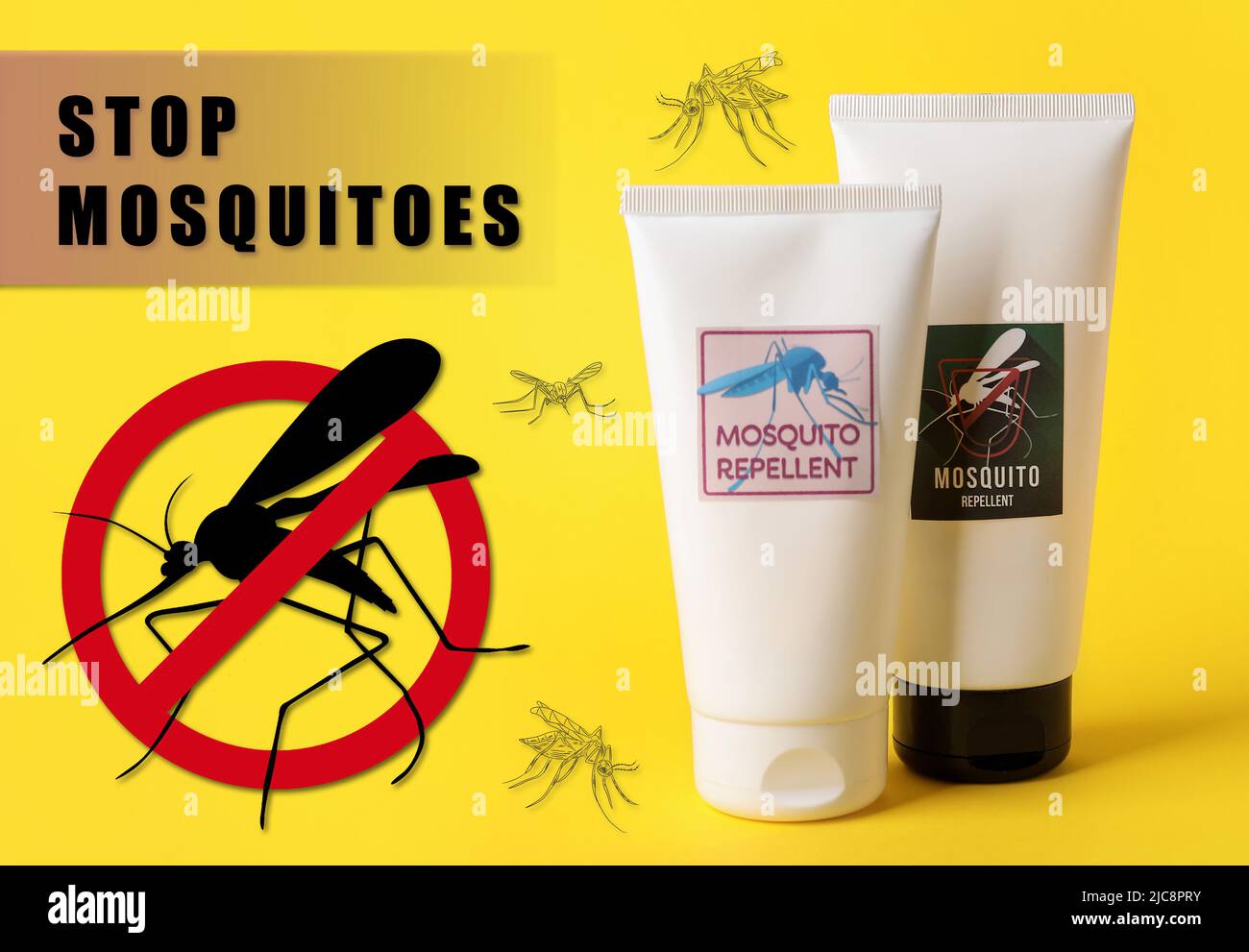 Tubes with mosquito repellent cream on yellow background Stock Photo ...