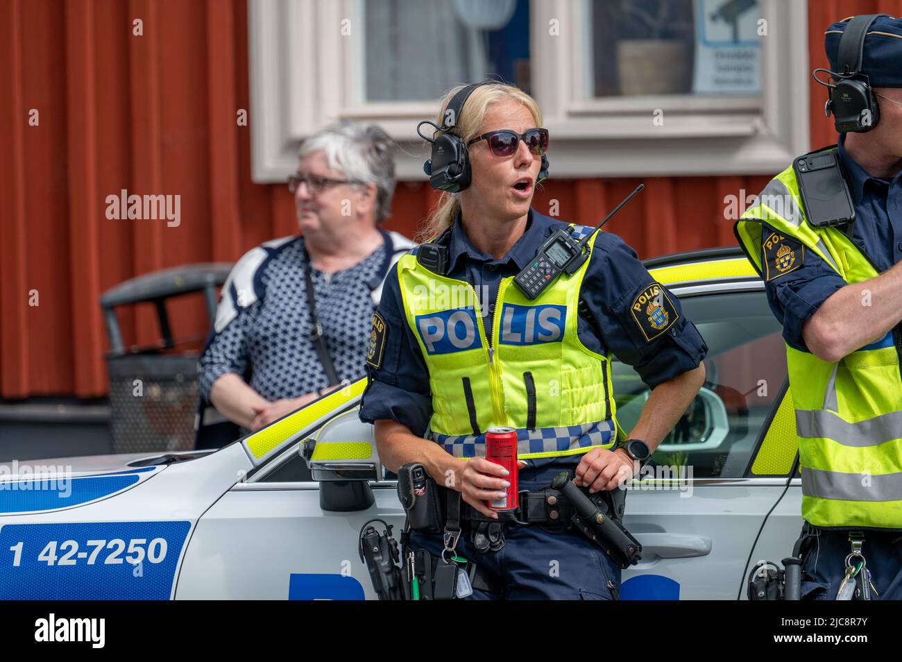 Police keeping order at Graduation day from gymnasium in the center of ...