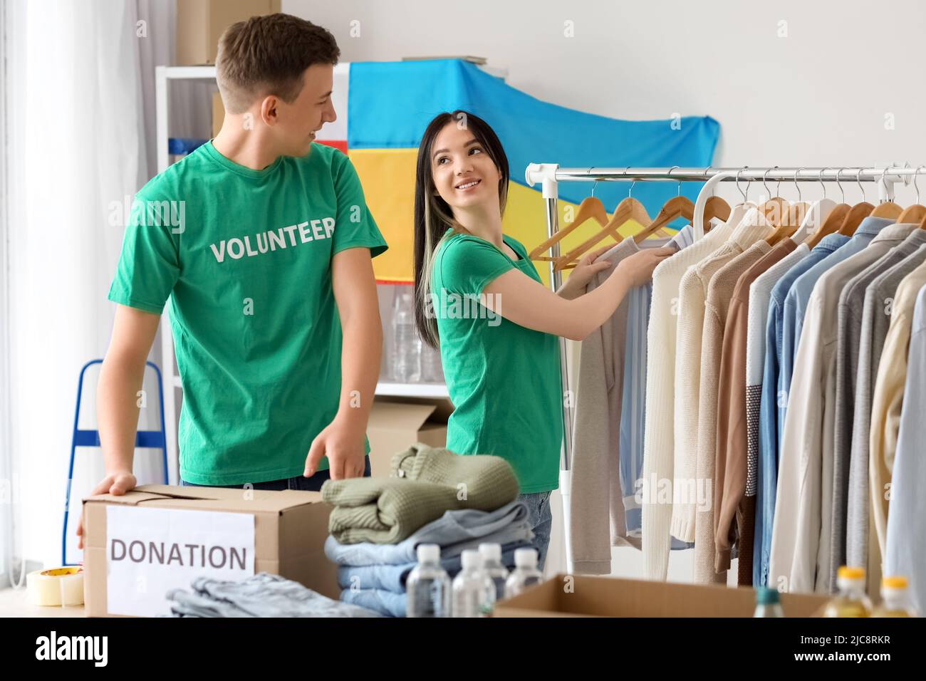 Polish volunteers donating clothes for Ukraine in center Stock Photo ...