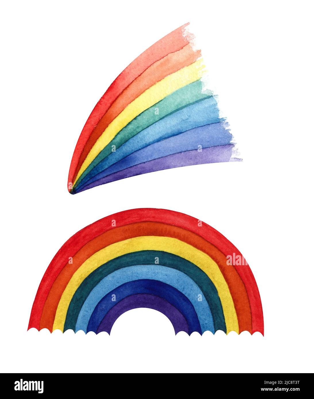 Watercolor rainbow. Hand drawn colors stroke isolated on whitebac ...