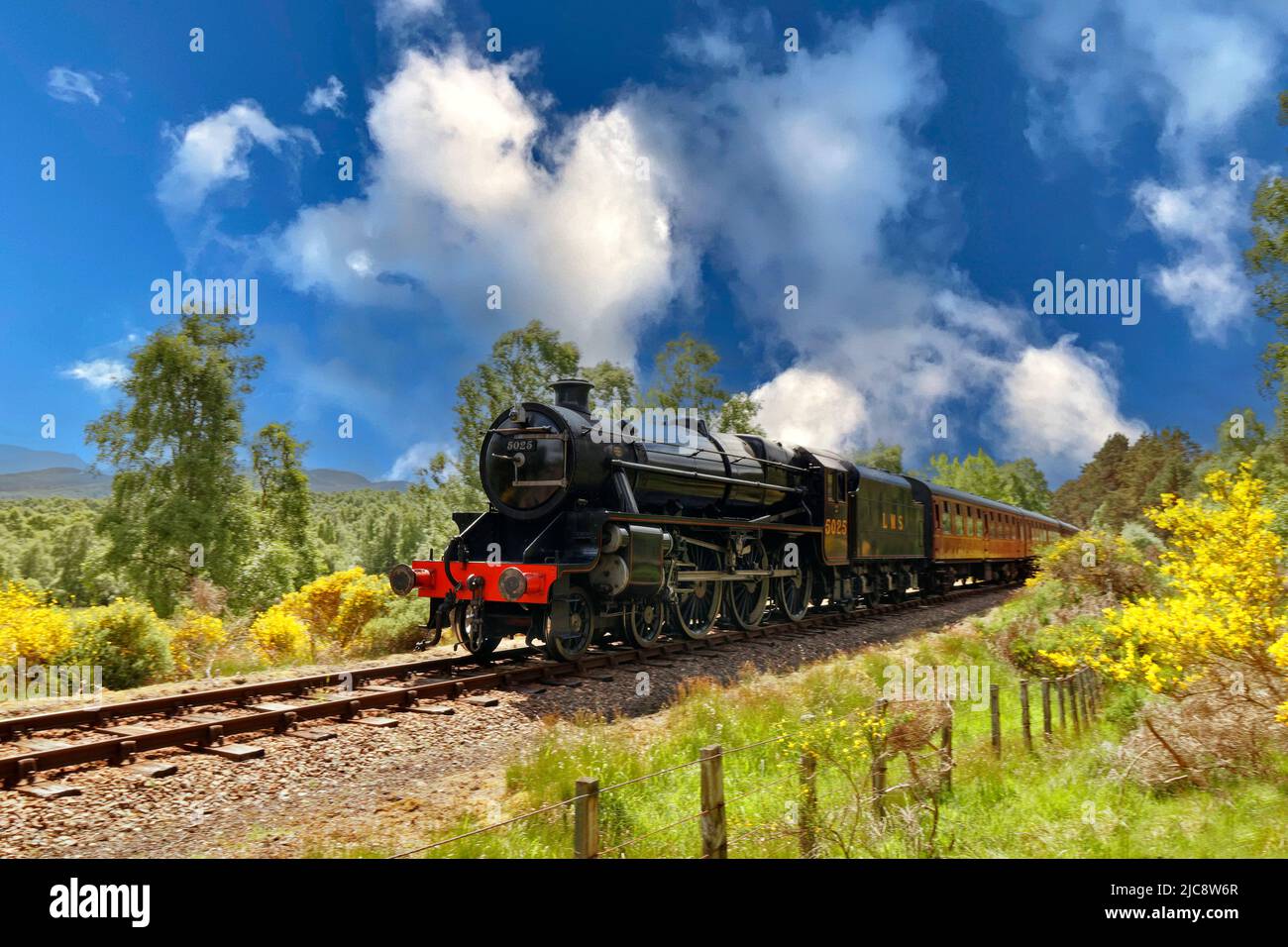 STRATHSPEY RAILWAY THE STEAM TRAIN HEADING TOWARDS BOAT OF GARTEN FROM ...