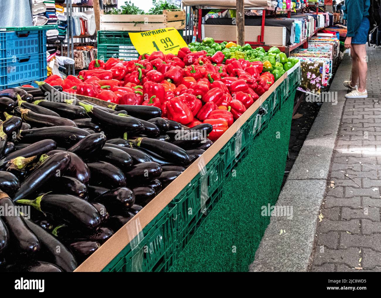 Turkish market with stalls selling fruit, vegetables and various other ...