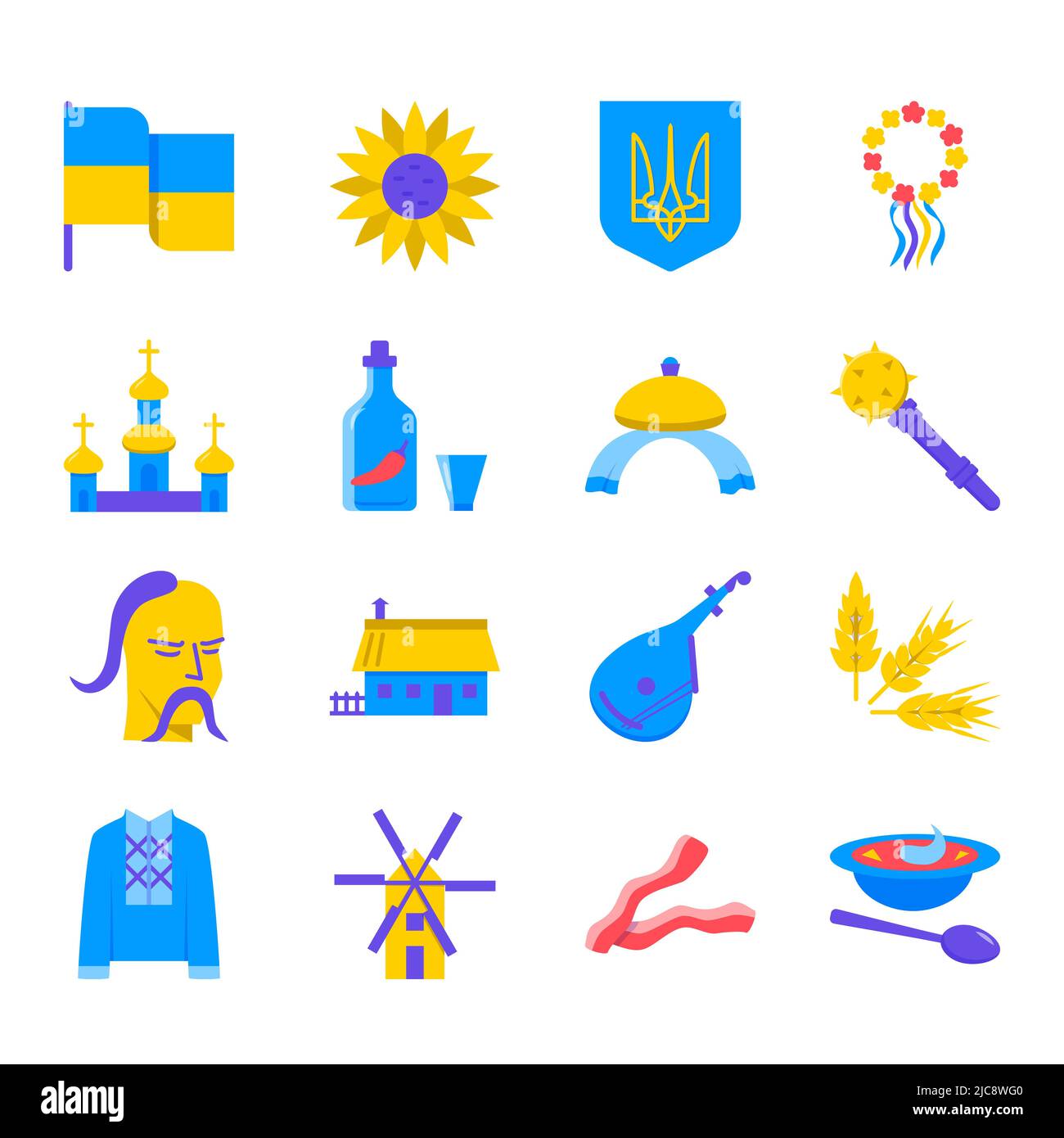 Ukraine icons collection in flat style. Vector illustration Stock ...