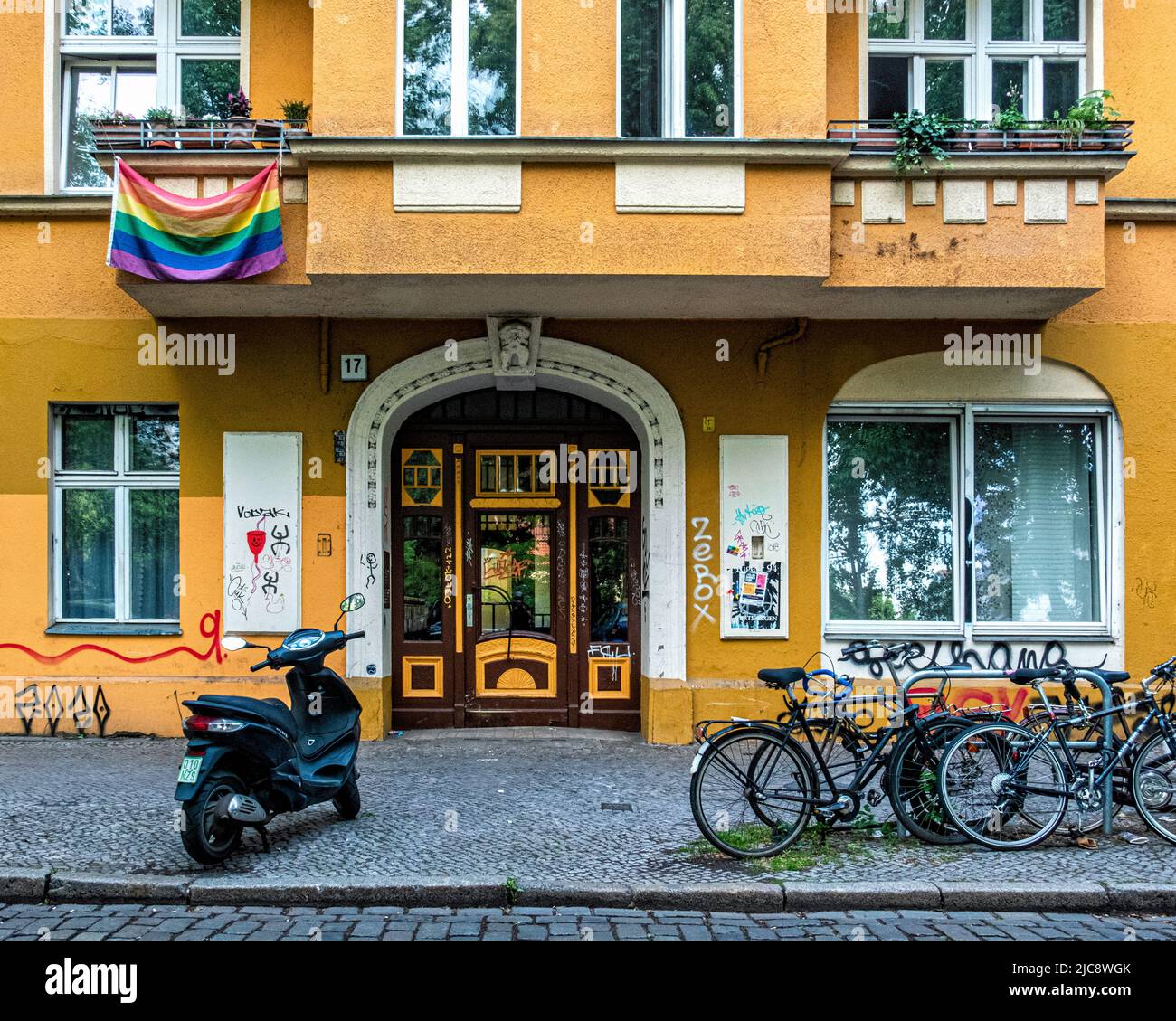 Apartement building exterior & facade with decoartive arched wooden ...