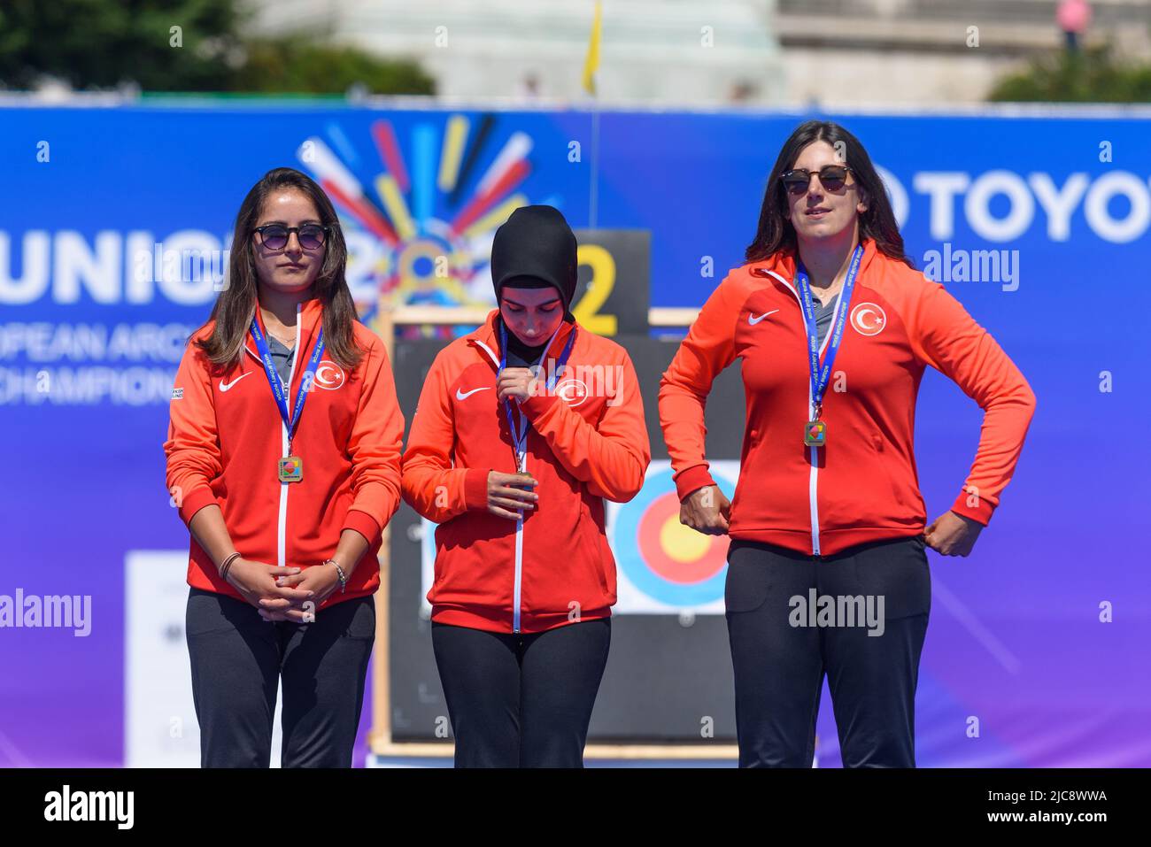 Bronze medal winner Turkey with Yesim Bostan, Songul Lok and Ayse Bera ...