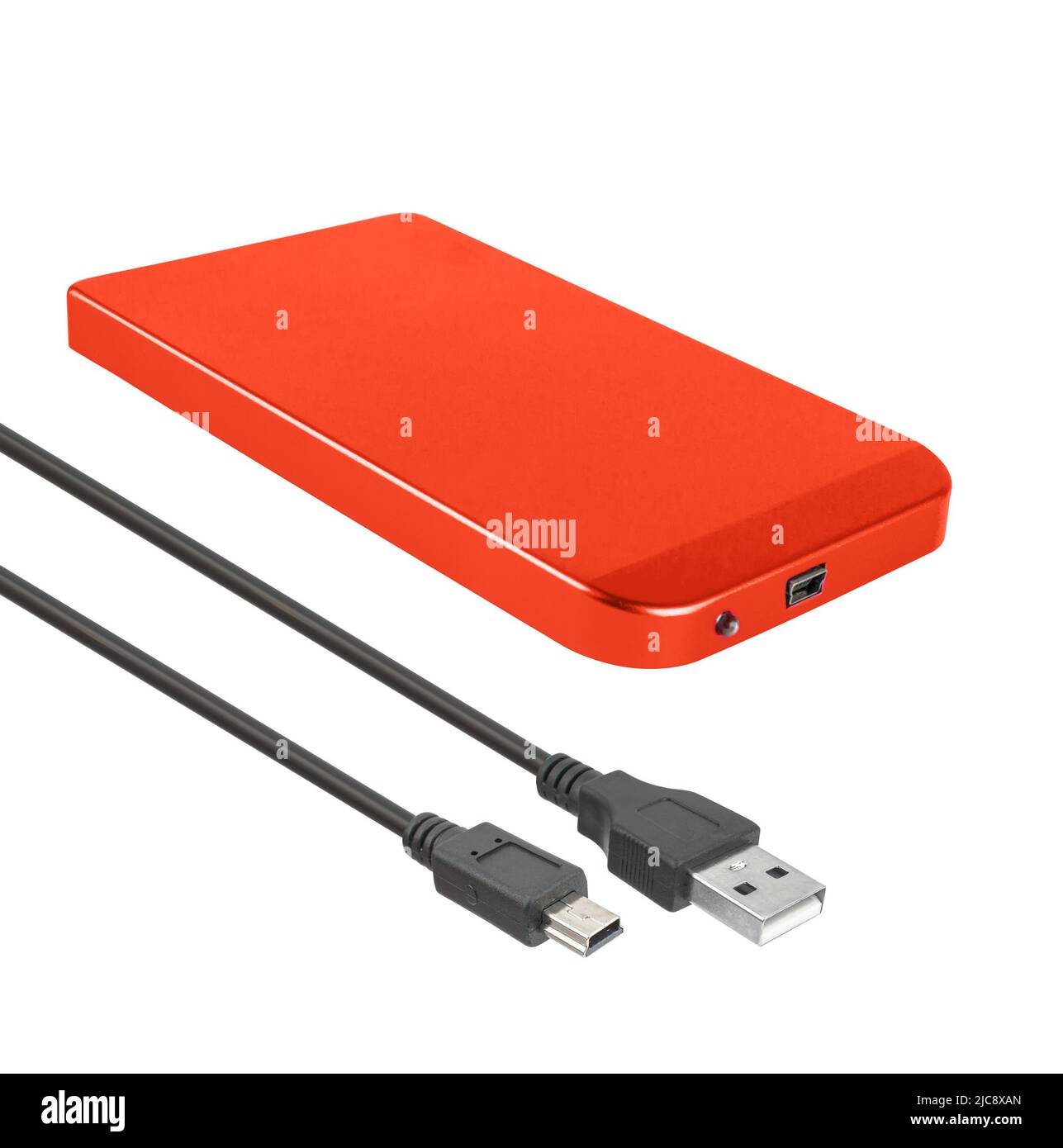 external hard drive, pocket, with connection cable on a white ...