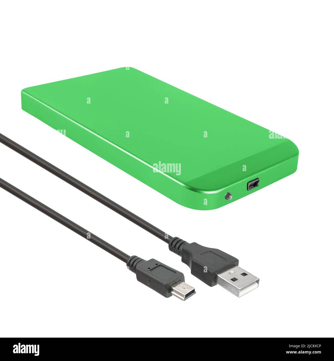 external hard drive, pocket, with connection cable on a white ...