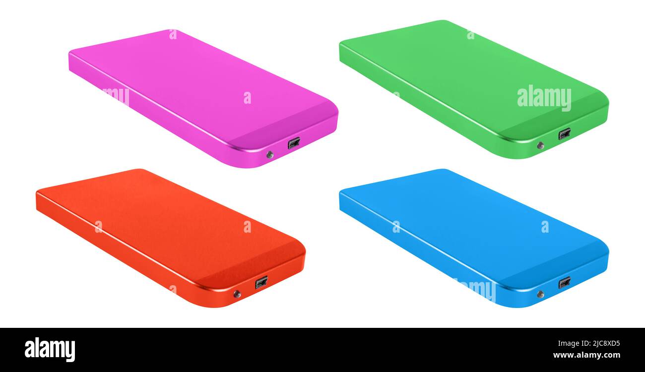 external hard drive, pocket, with connection cable on a white ...