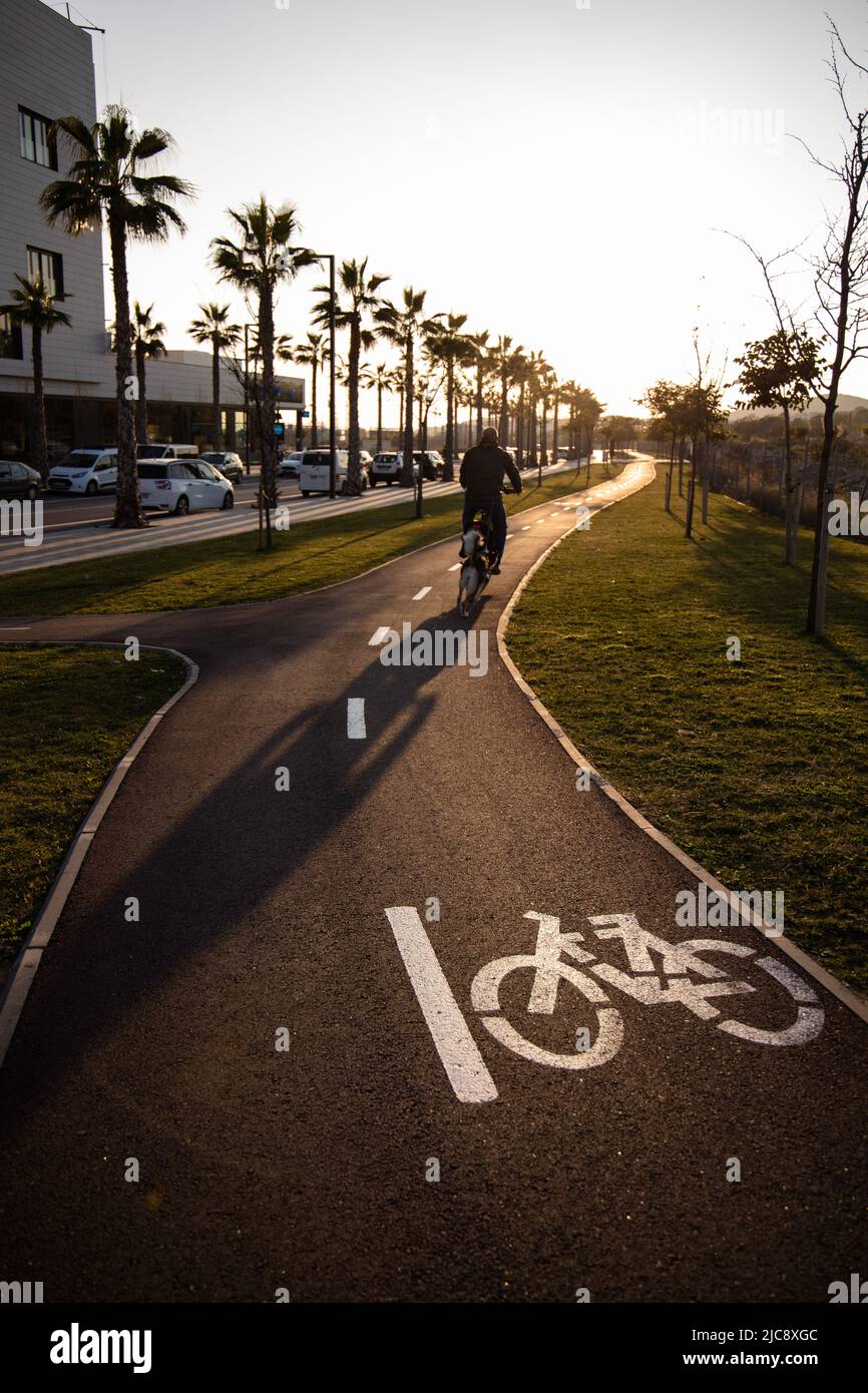 Bike urban path, new bicycle path in the city, cycle tracks, Sitges ...
